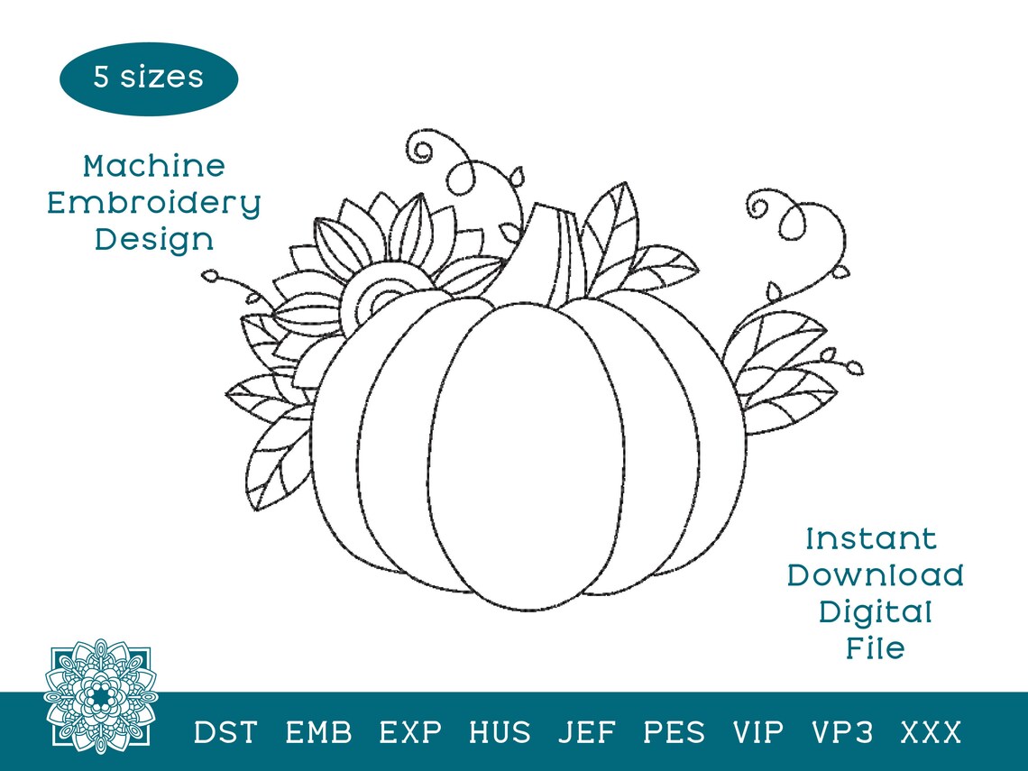 Pumpkin Embroidery Design, Fall Machine Embroidery, Instant Download ...