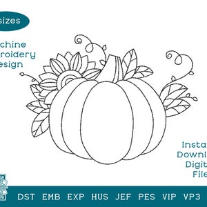 Pumpkin Embroidery Design, Fall Machine Embroidery, Instant Download ...