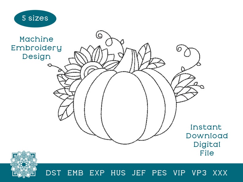 Pumpkin Embroidery Design, Fall Machine Embroidery, Instant Download ...