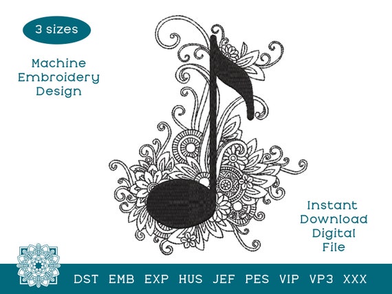 Music Note Embroidery Design Floral Note Machine Embroidery - Etsy