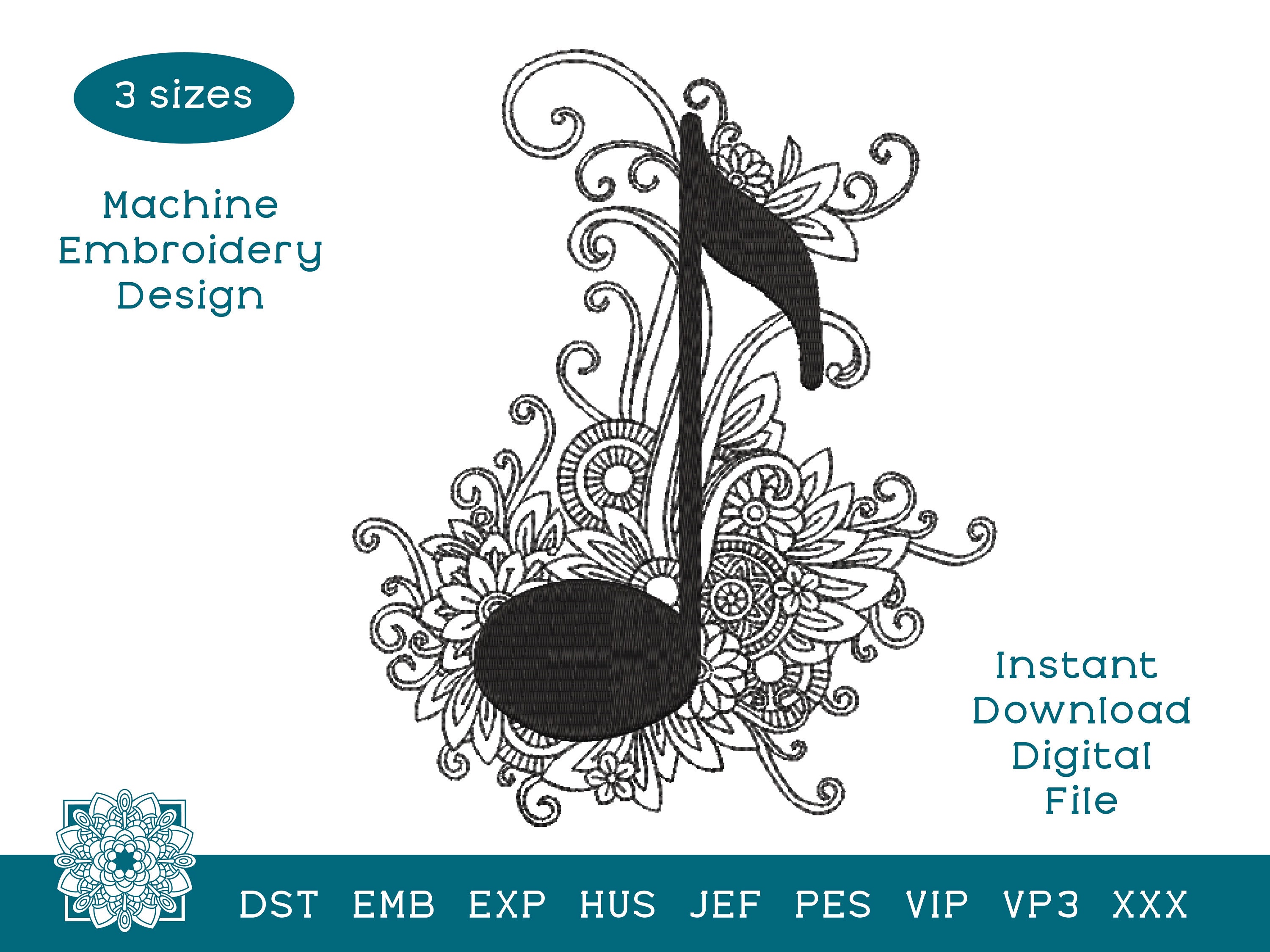 Music Note Embroidery Design Floral Note Machine Embroidery - Etsy