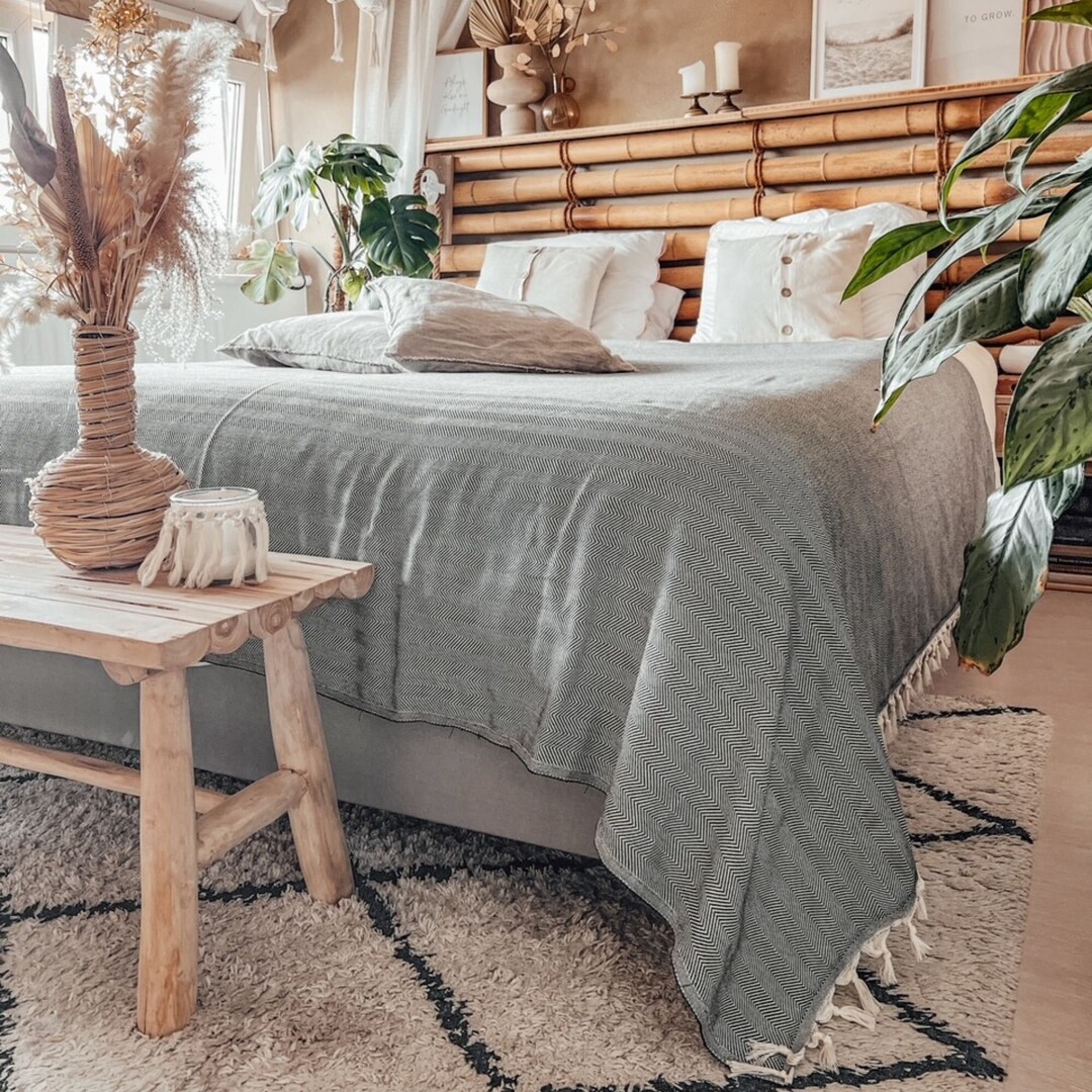 Handcrafted Turkish Cotton Bedspread: Herringbone Loomed Throw (200x240 ...