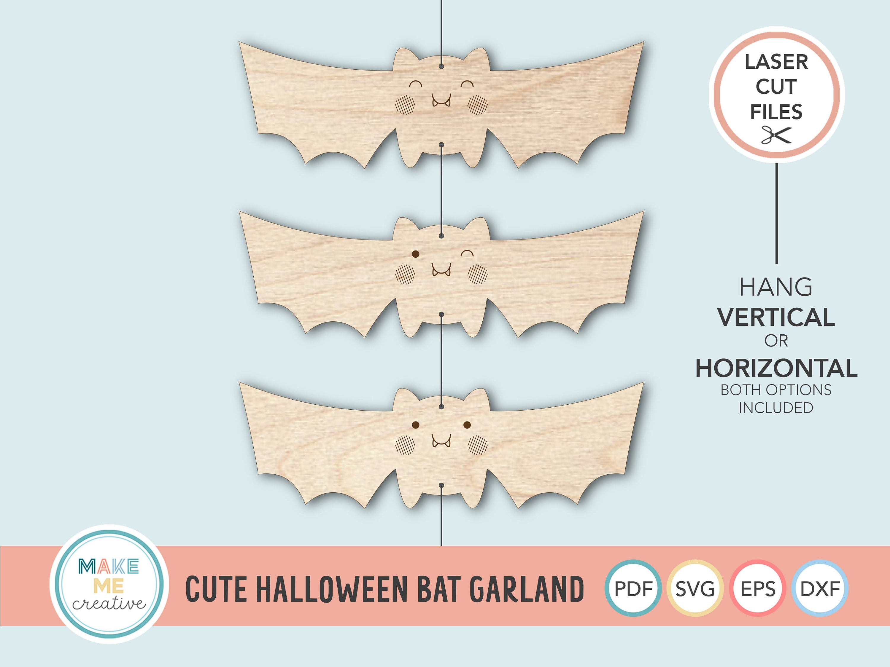 Halloween Garland SVG, Bat Cut File, Cute Halloween Laser Cutting File ...