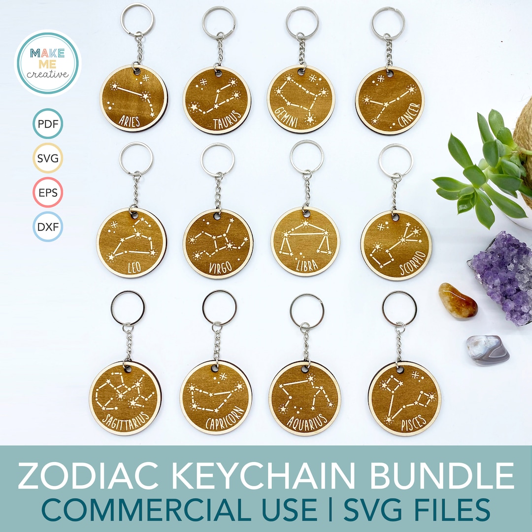 Star Sign SVG Bundle, Zodiac Star Sign Charm SVG Keychain Set ...