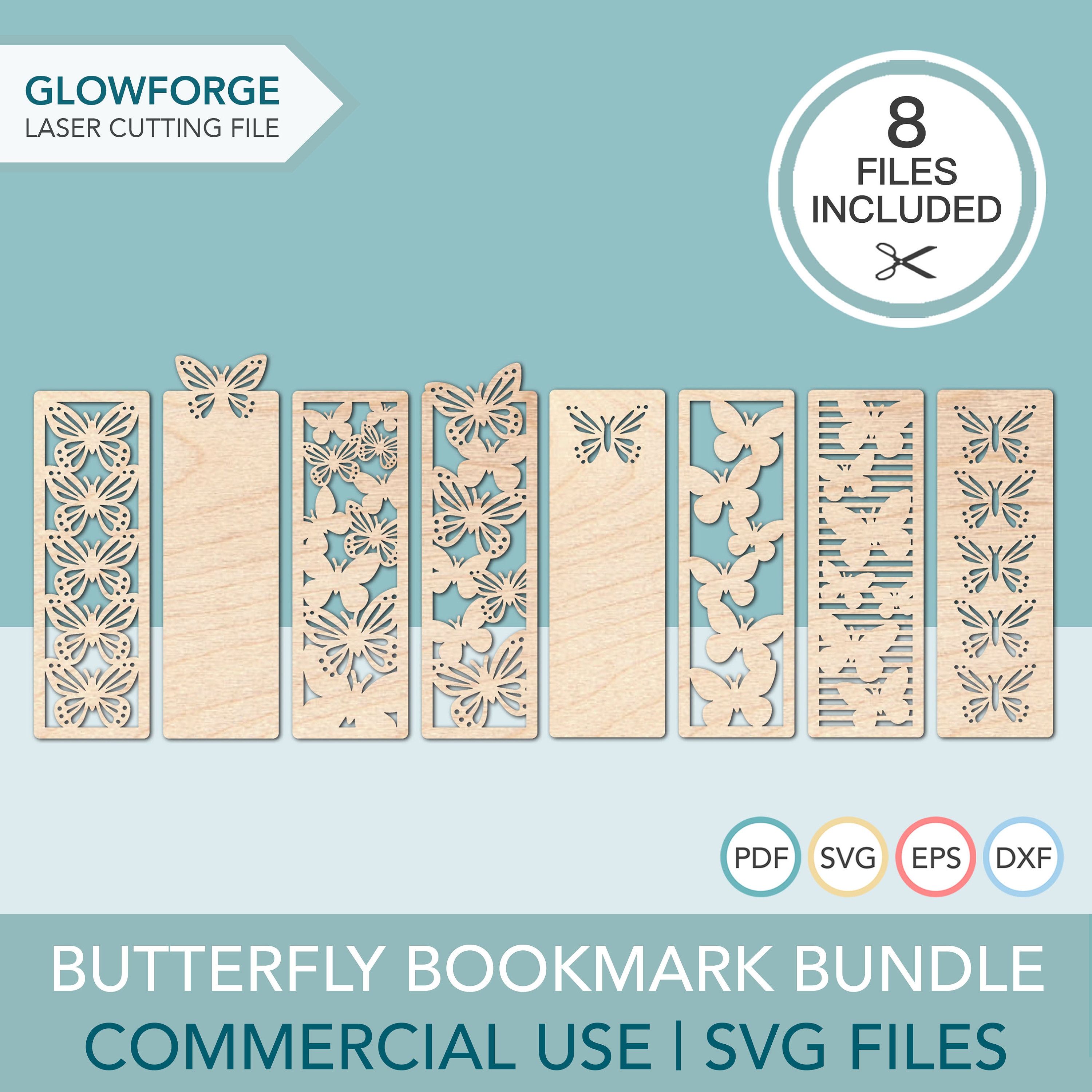 Butterfly Bookmark SVG, Glowforge Bookmark Bundle, 8 Piece Set, Digital ...