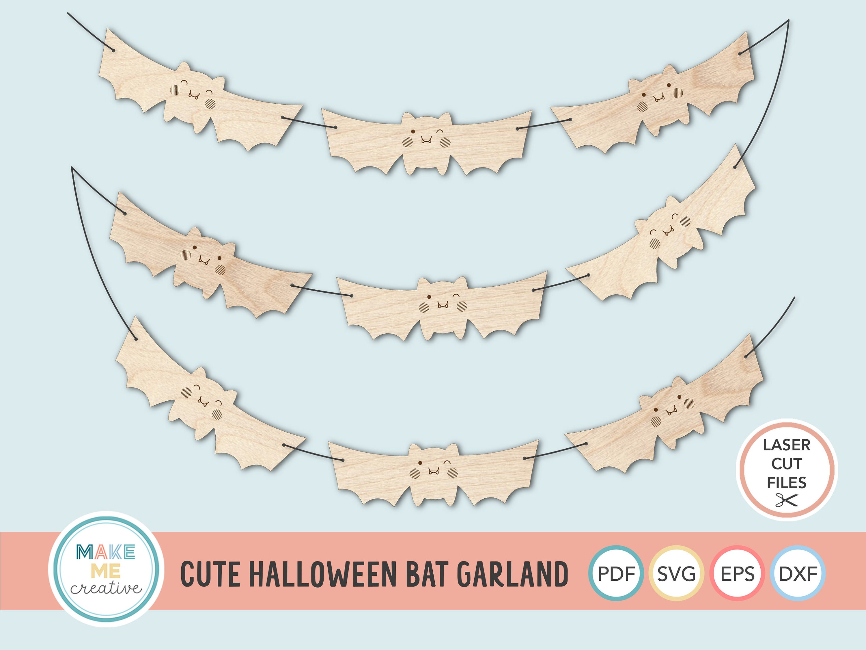 Halloween Garland SVG, Bat Cut File, Cute Halloween Laser Cutting File ...