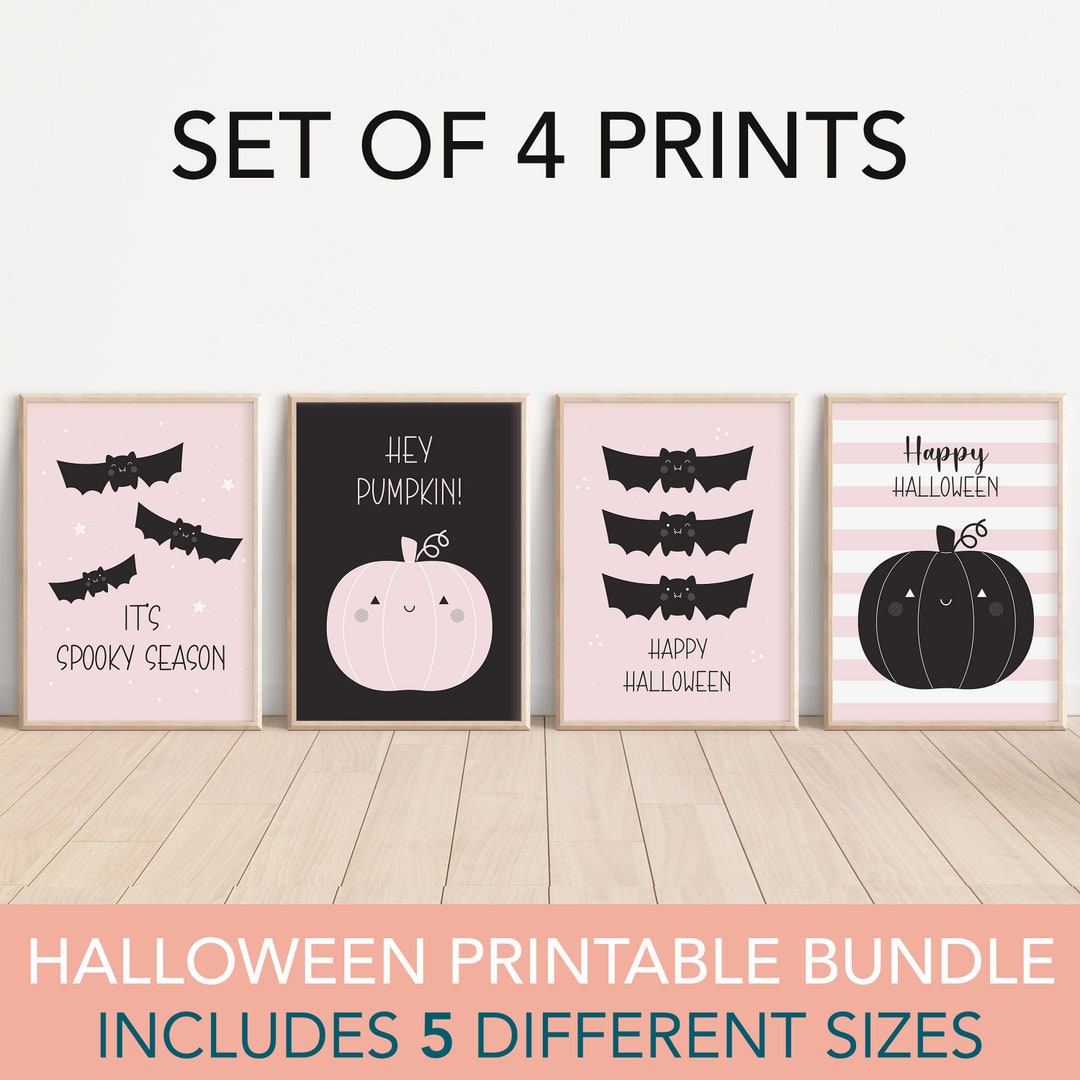 Halloween Printable Bundle, Pink Halloween Party Decorations Set 0f 4 ...
