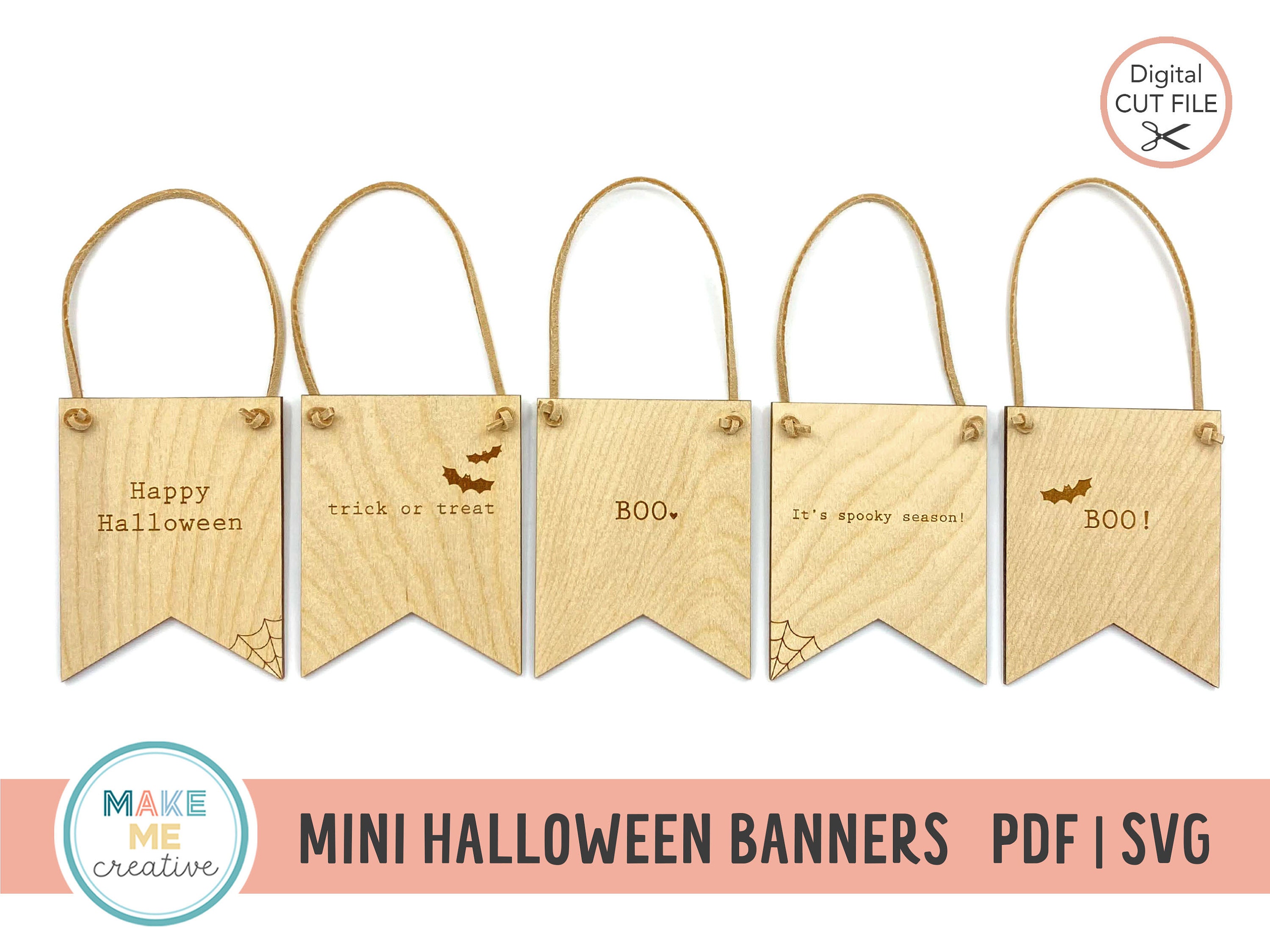 Halloween Decorations SVG, 5 Mini Happy Halloween Banner Cut Files ...