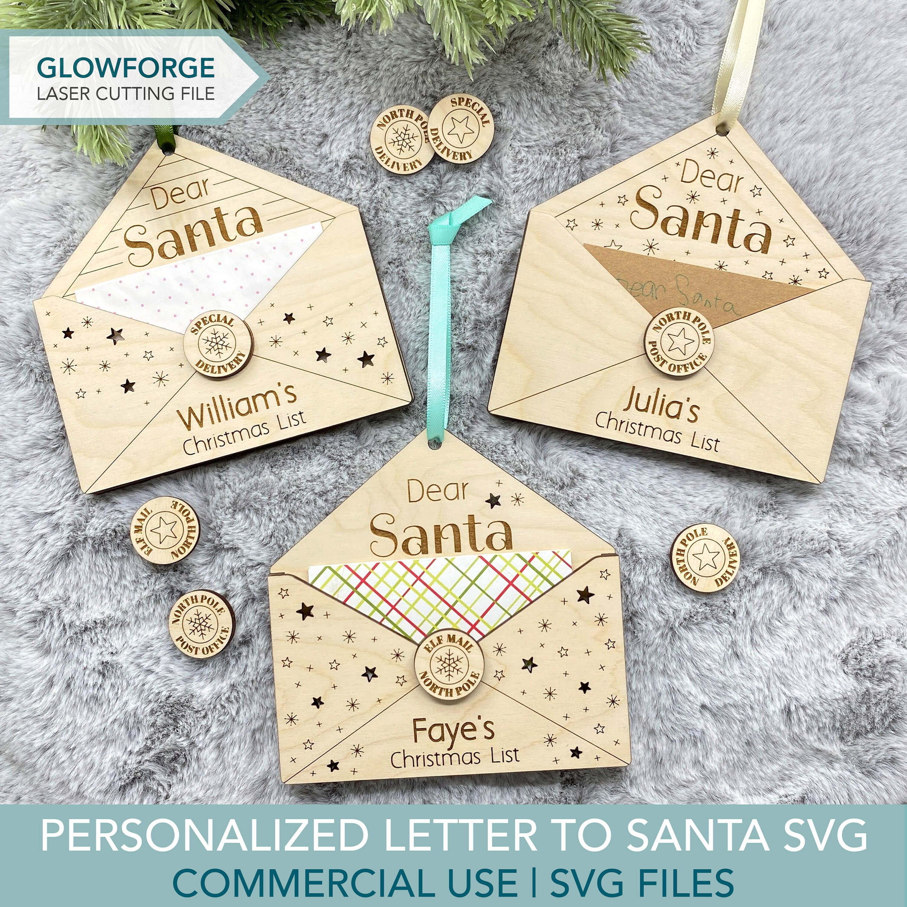 SVG Christmas List Holder, Personalized Santa Letter, Glowforge Laser ...