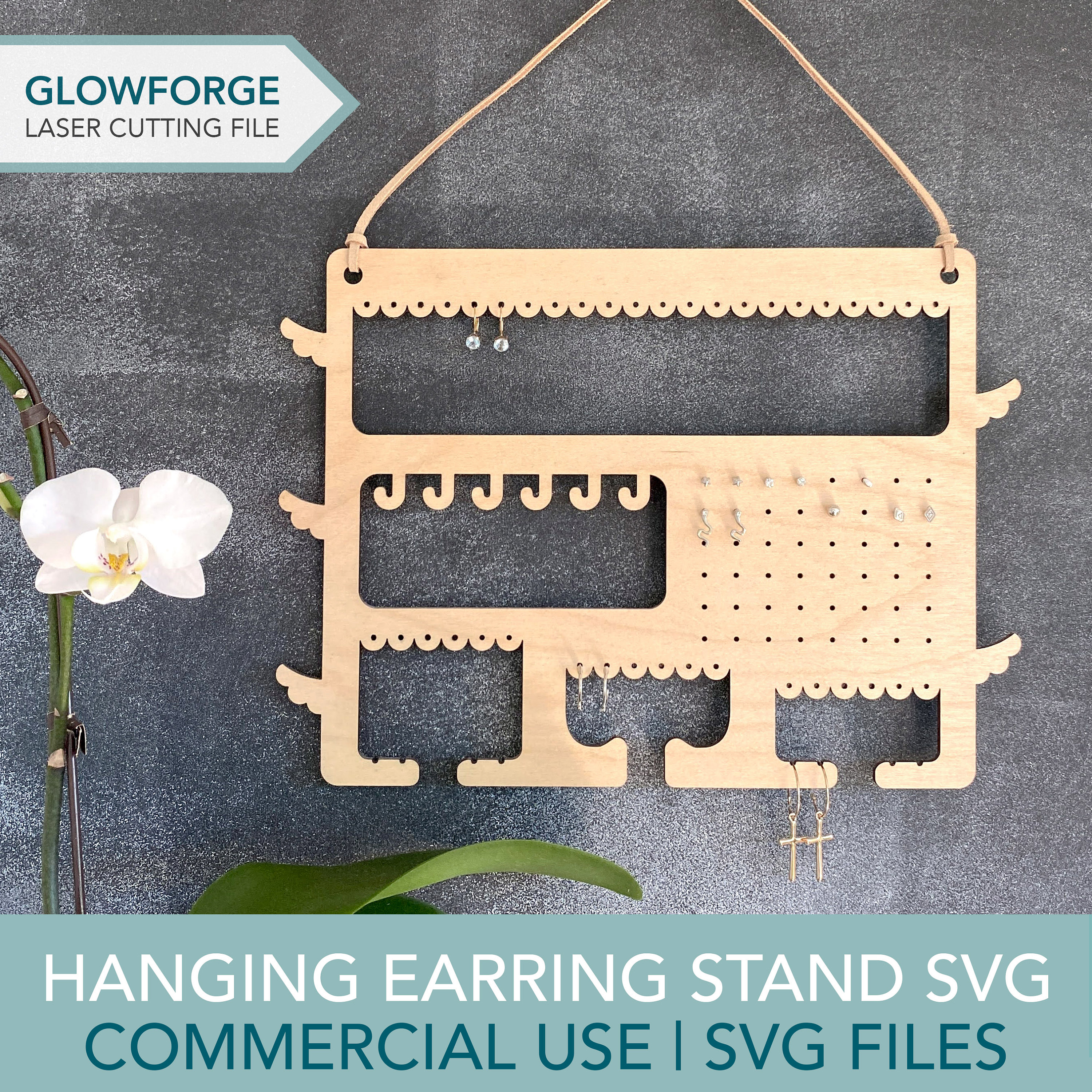 Earring Holders SVG File Bundle, 9 Piece Jewelry Organizers, Laser Cut ...