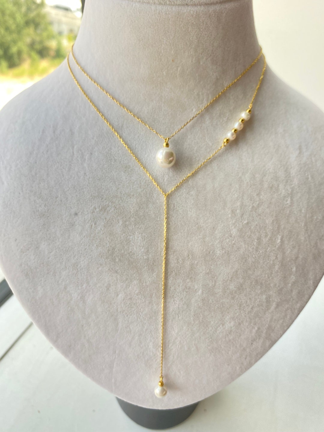 Layered Pearl Lariat Necklaces Handmade Beaded Jewelry T T For