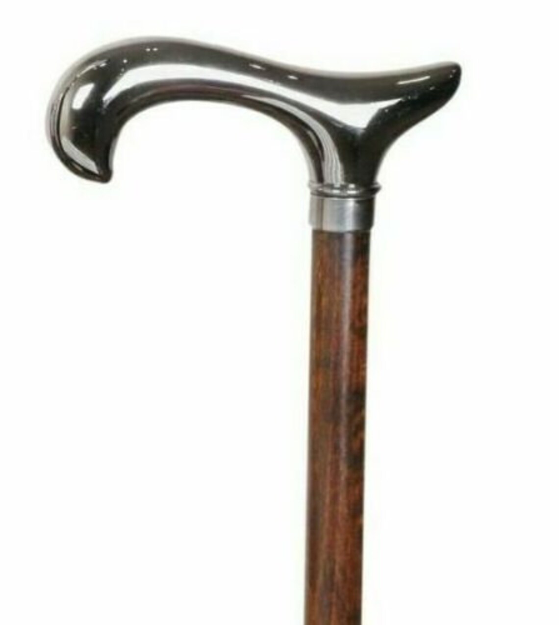 Stylish Silver Chrome Derby Men's Walking Stick Cane Brown Beech Wood ...