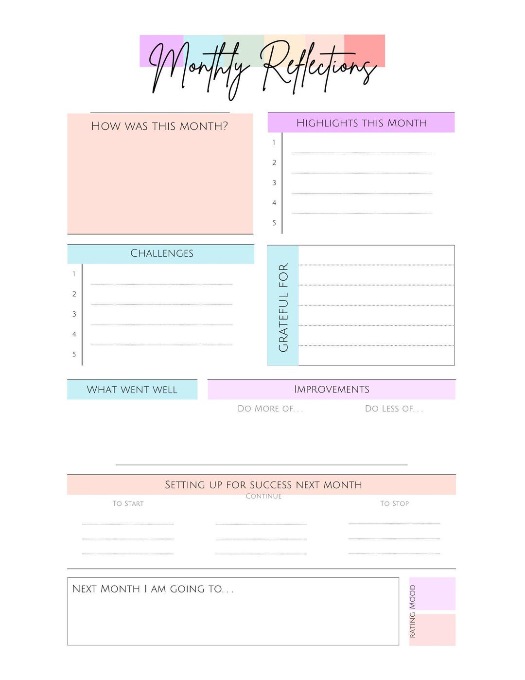 Monthly Reflections Printable | Goal Setting & Self-reflection ...