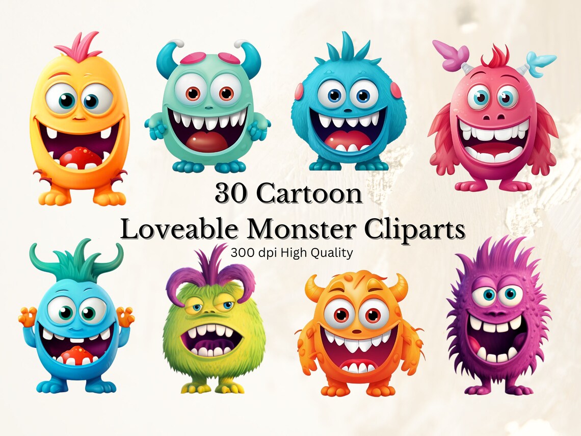 Monster Clipart Bundle - 30 Loveable Monsters Clipart- Digital Instant ...