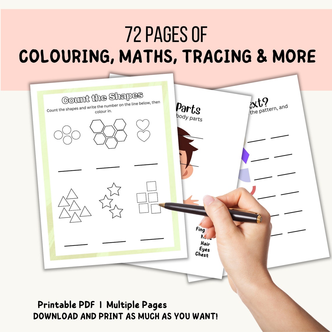 Kids Activity Book, Preschool Worksheet Bundle Age 3-5, 72 Pages of Fun ...