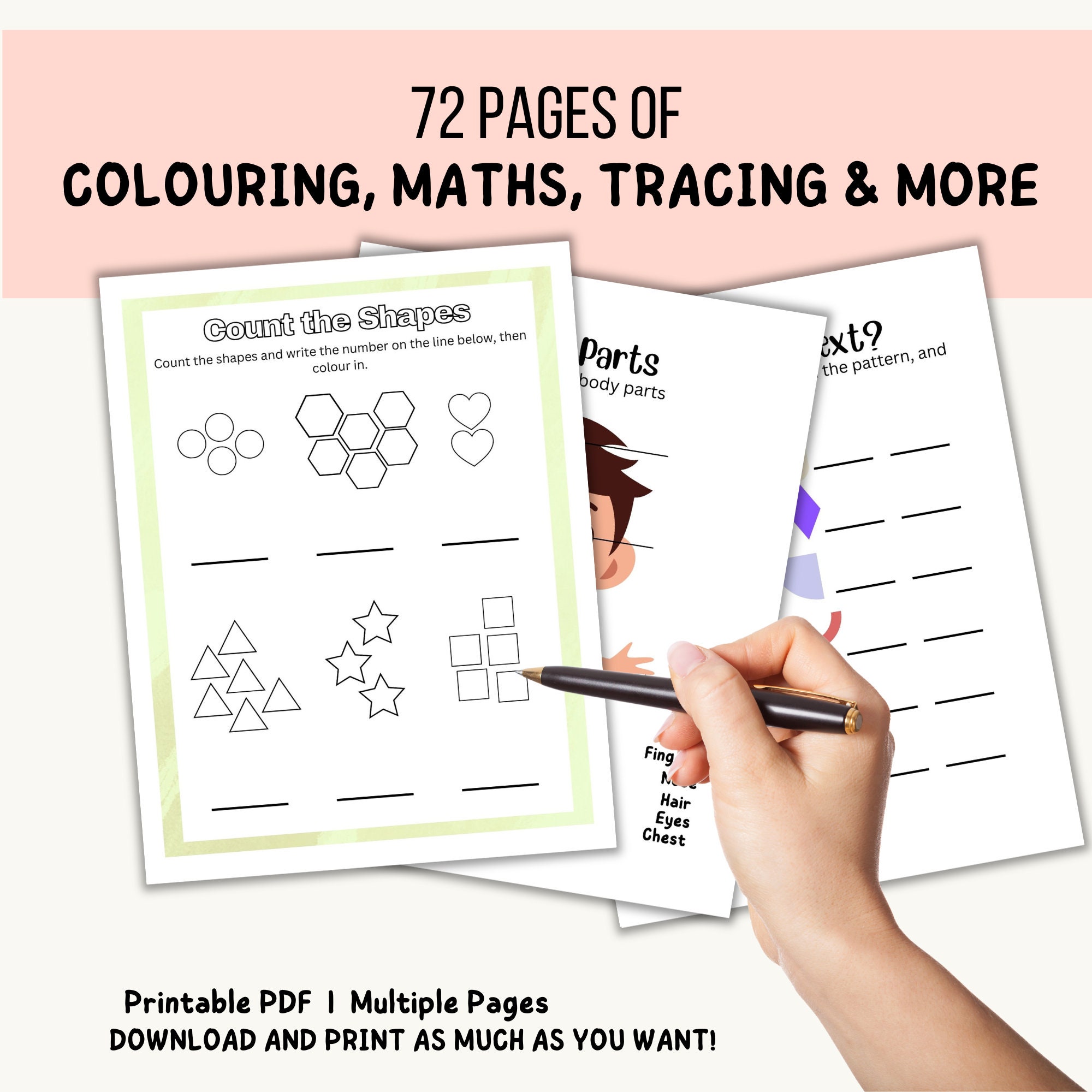 Kids Activity Book, Preschool Worksheet Bundle Age 3-5, 72 Pages of Fun ...