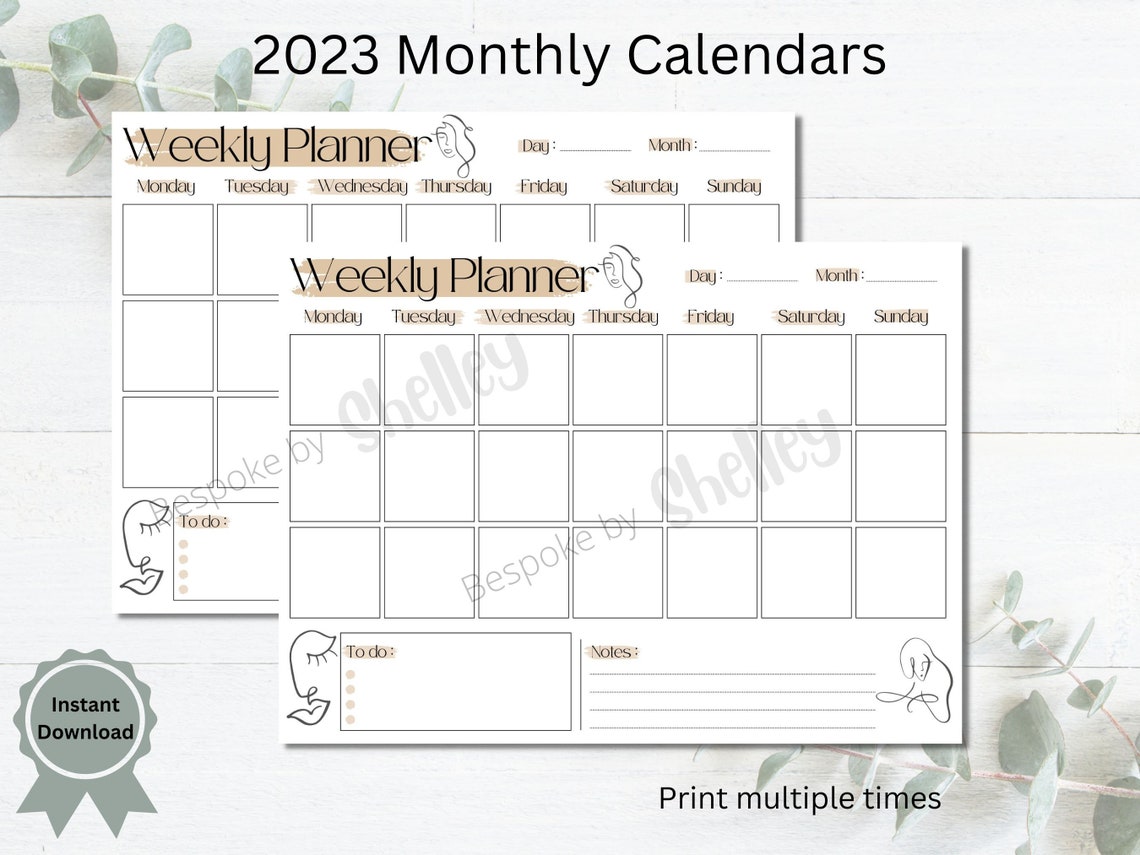 Printable Weekly Planner, Abstract Line Face Editable A4 PDF Planner ...