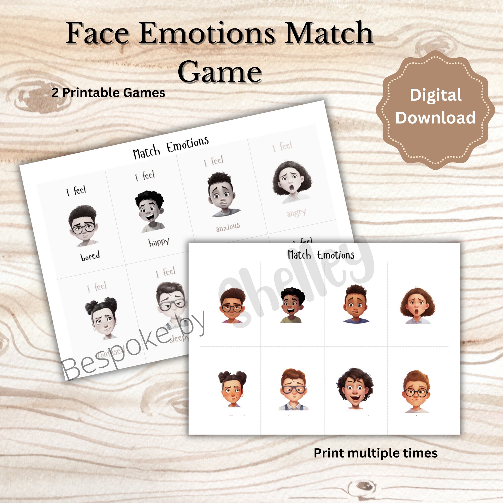Face Emotions Match Game - Digital Download for Fun Expressing Feelings ...