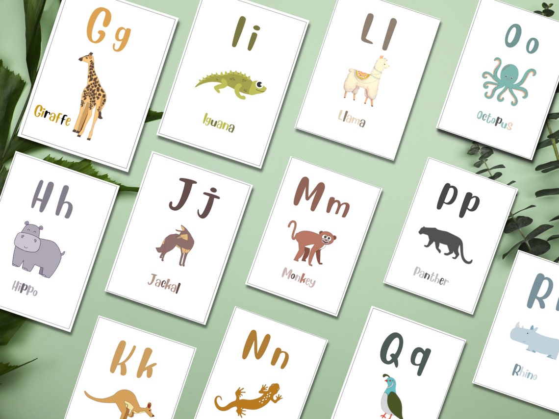 26 ABC Animal Alphabet Flashcards, Digital Alphabet Card for Preschool ...