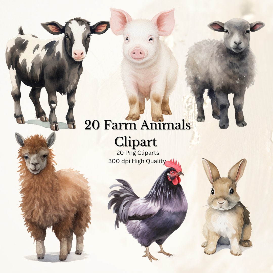 Rustic Farm Animal Clipart, 20 Digital Watercolour Barnyard Animal ...