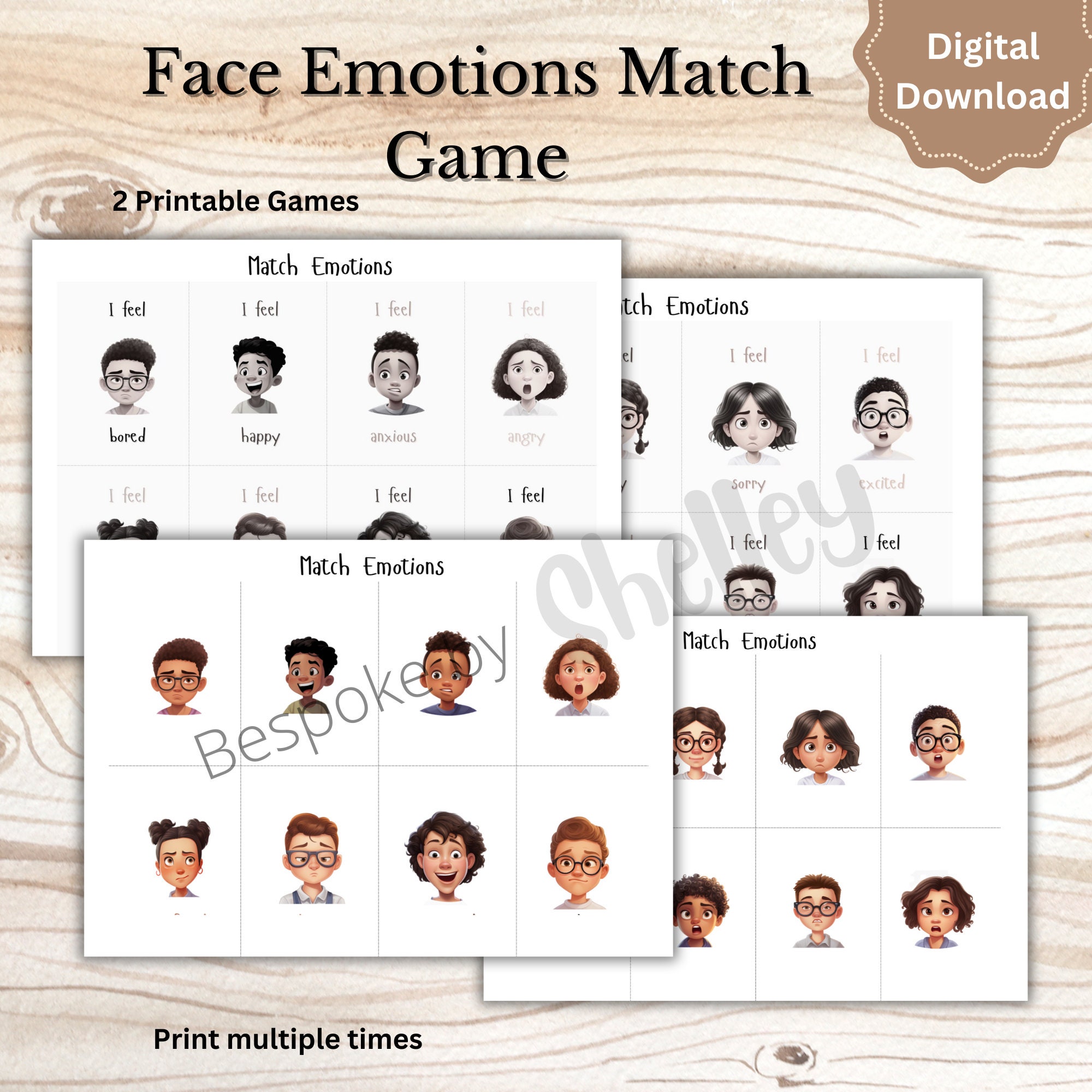 Face Emotions Match Game - Digital Download for Fun Expressing Feelings ...