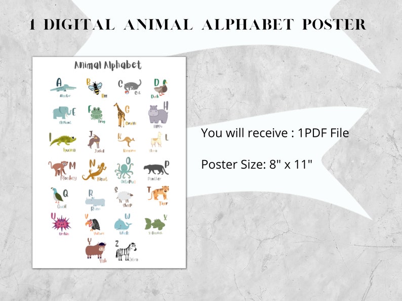 Animal Alphabet Digital Poster A-Z Animal Wall Art Animal - Etsy