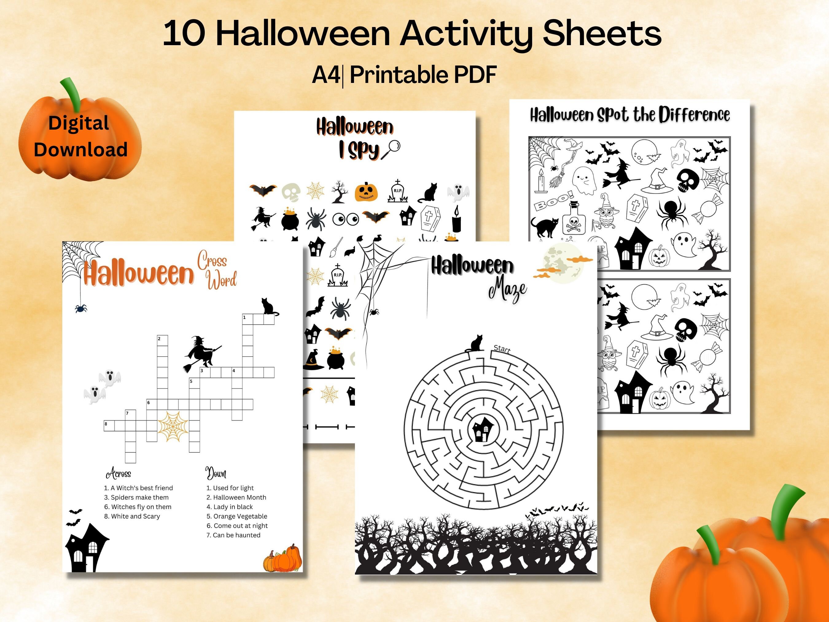 Halloween Printable Activity Sheets for Kids Colouring and Puzzle ...