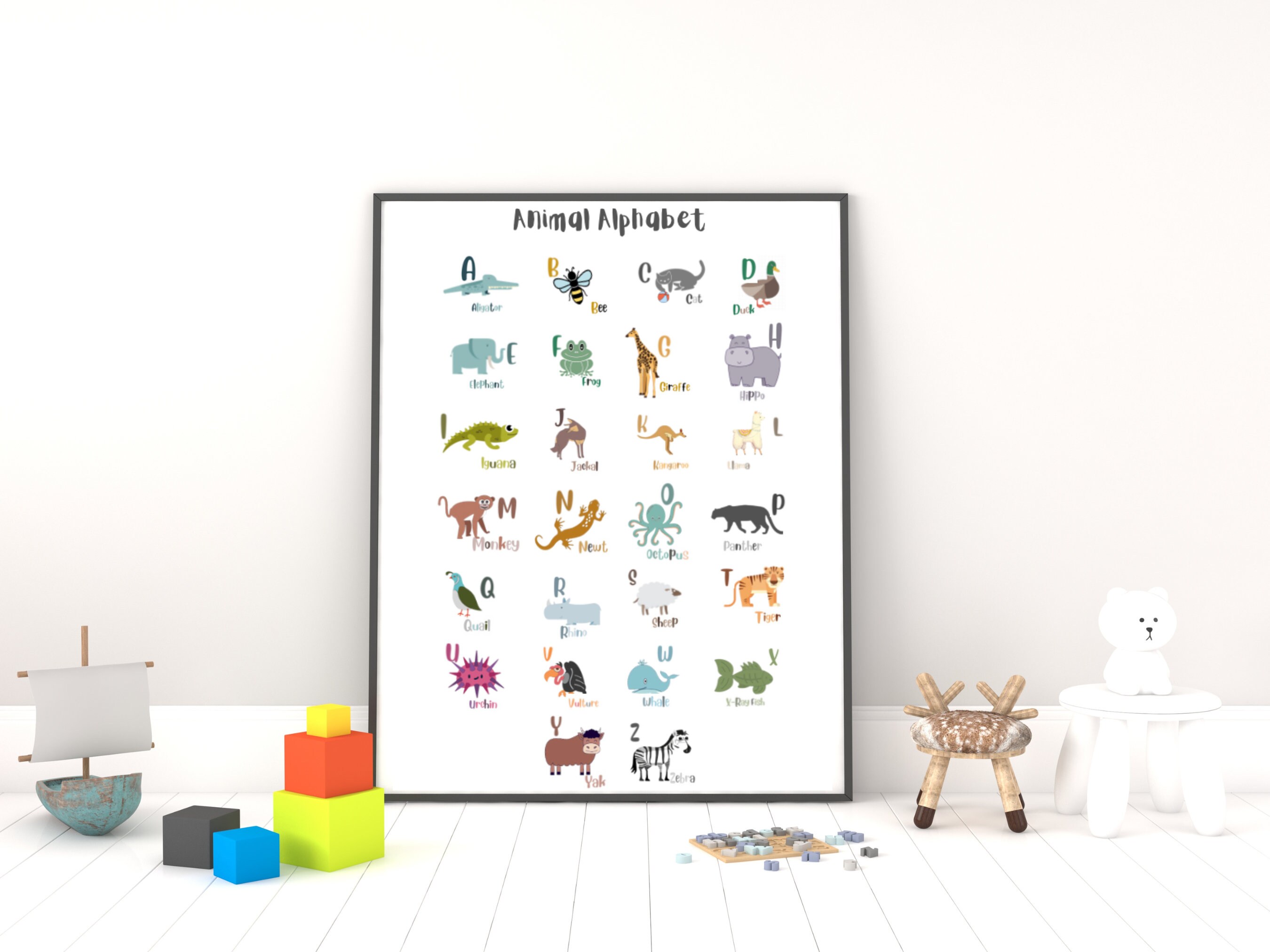 Animal Alphabet Digital Poster, A-Z Animal Wall Art, Animal ABC Poster ...