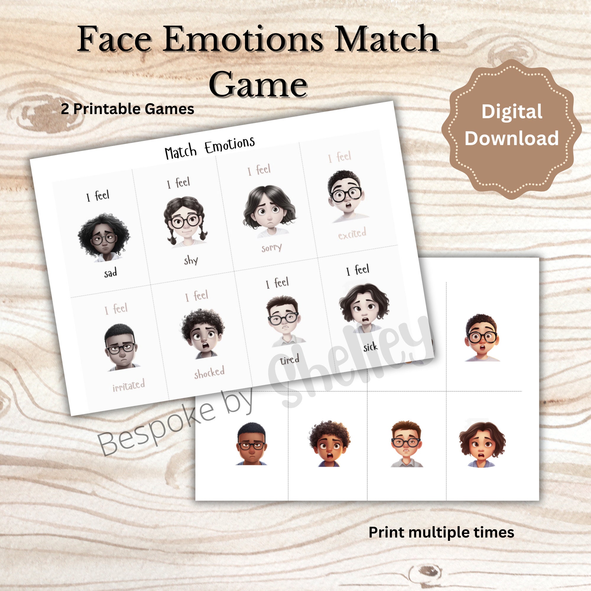 Face Emotions Match Game - Digital Download for Fun Expressing Feelings ...