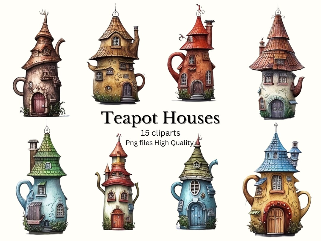 Enchanting Teapot House Clipart Bundle: 15 Whimsical Clipart Pngs for ...