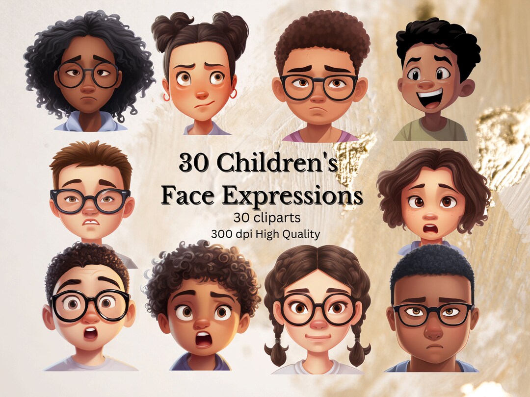 Emotional Expressions Clipart Bundle,30 Children's Face Expressions ...