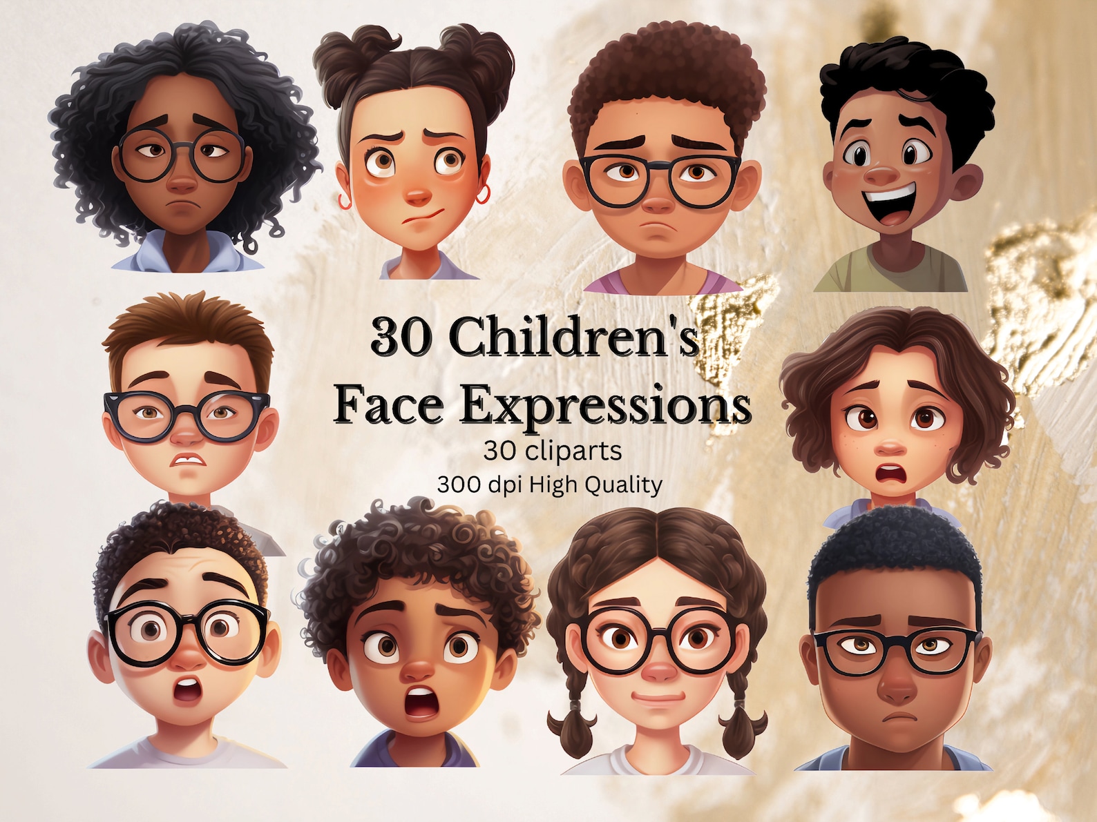 Emotional Expressions Clipart Bundle,30 Children's Face Expressions ...