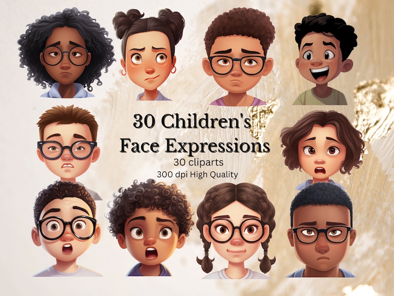 Emotional Expressions Clipart Bundle,30 Children's Face Expressions ...