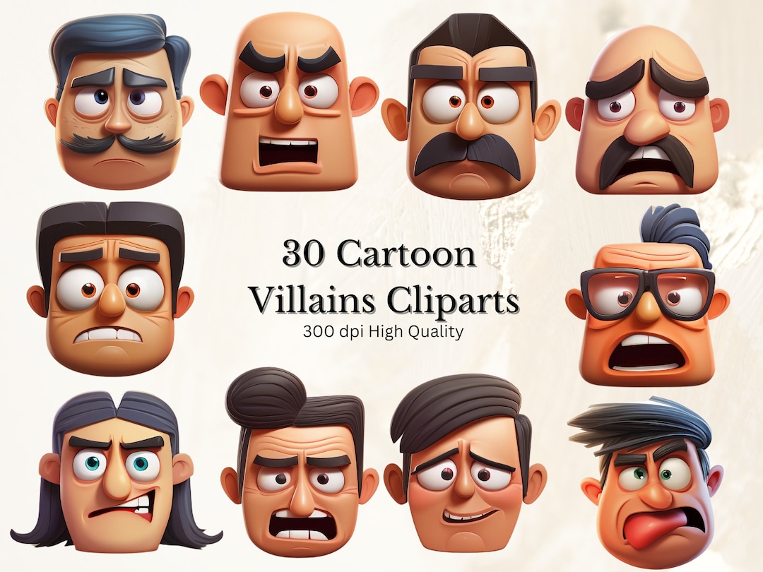 30 Cartoon Villain Clipart Set - Sinister Characters - Evil ...