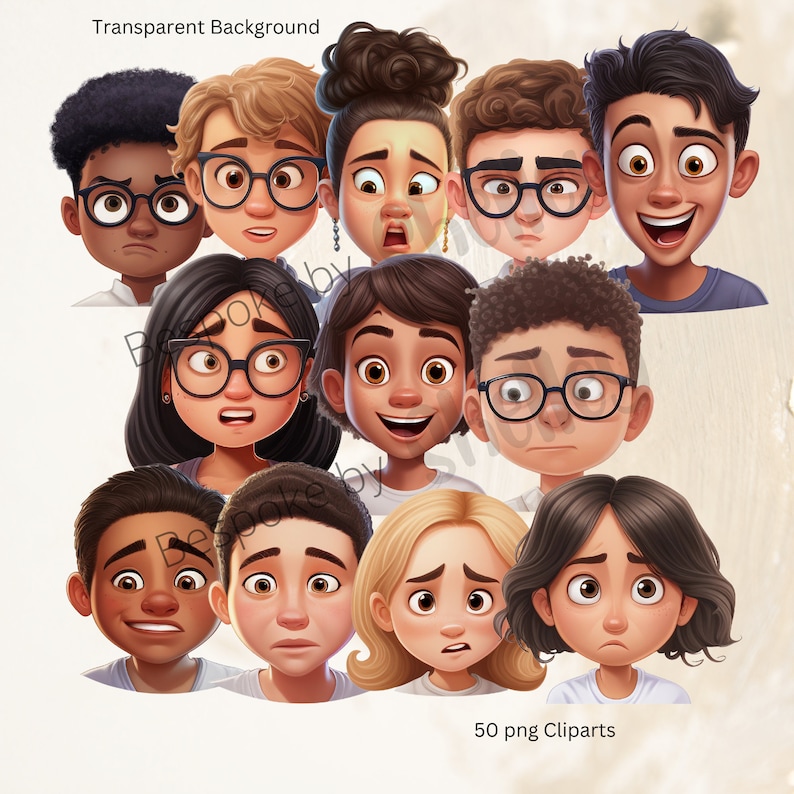 Emotional Expressions Clipart Bundle,50 Children's Face Expressions ...