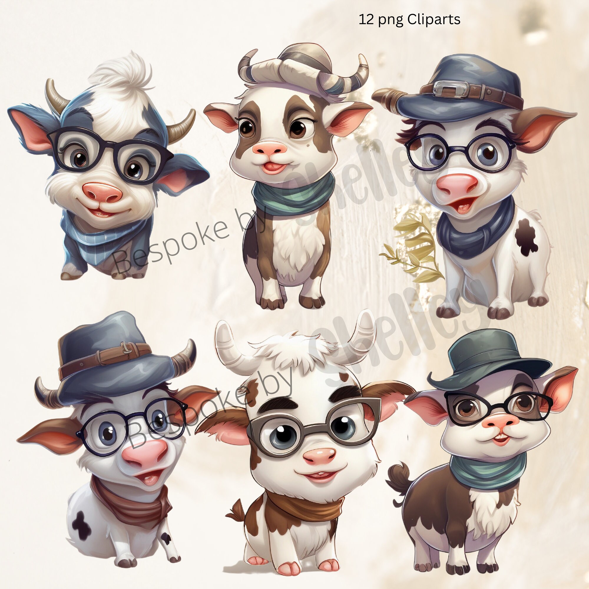 Cute Bull Clipart Set: Playful PNG Illustrations (300 Dpi) - Etsy