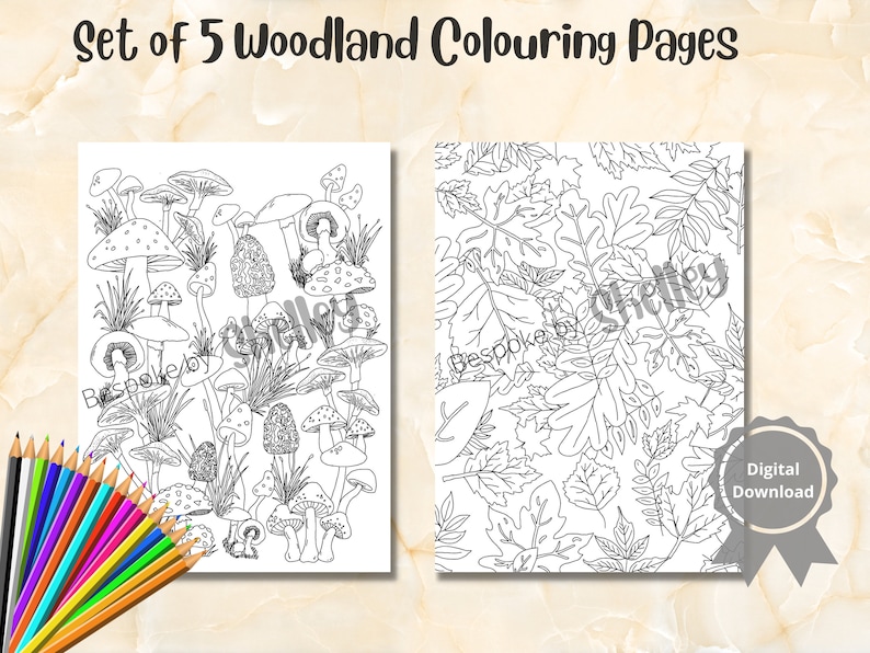 5 Printable Woodland Colouring Pages, Digital Colouring Pages for Adult ...