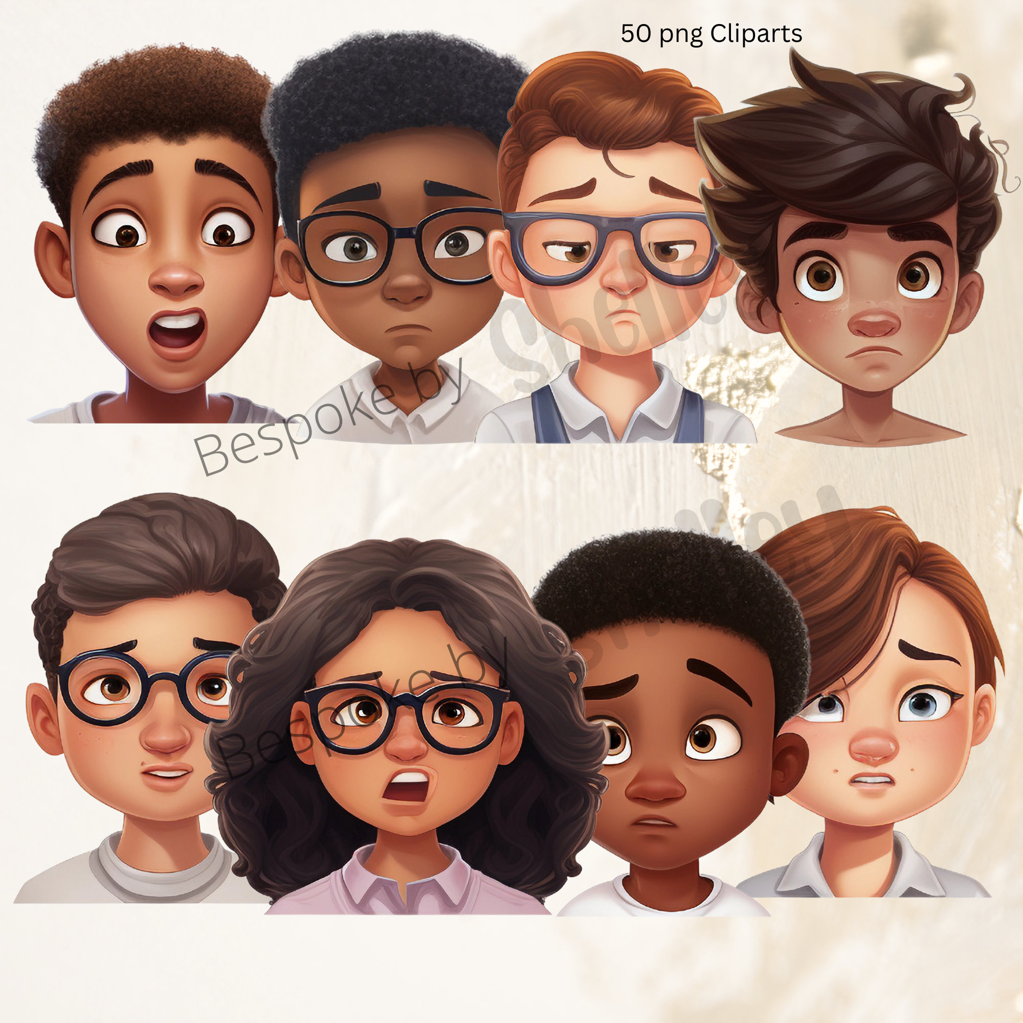 Emotional Expressions Clipart Bundle,50 Children's Face Expressions ...