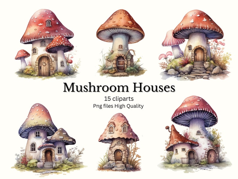 Enchanting Mushroom House Clipart Bundle: 15 Magical Pngs for Whimsical ...