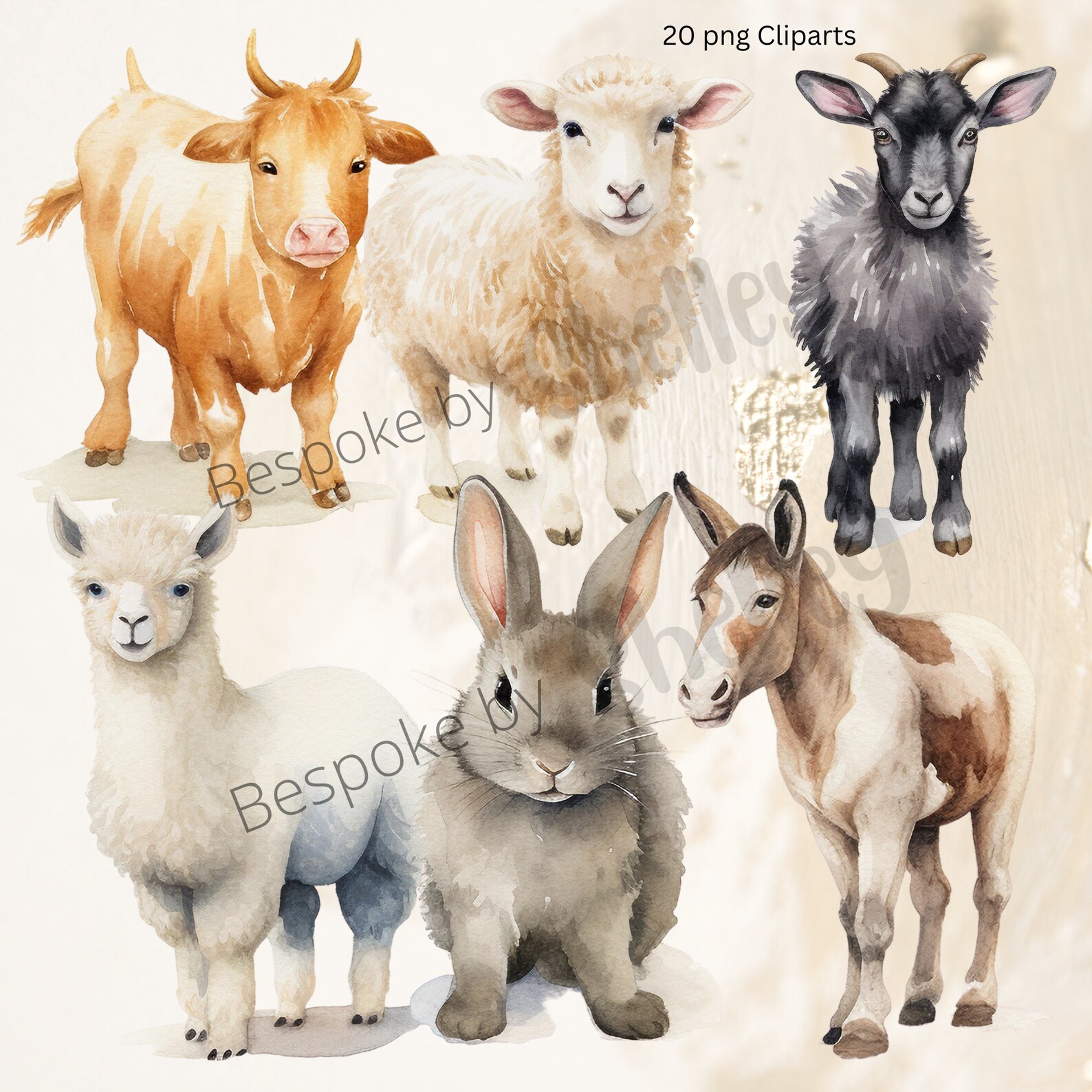 Rustic Farm Animal Clipart, 20 Digital Watercolour Barnyard Animal ...