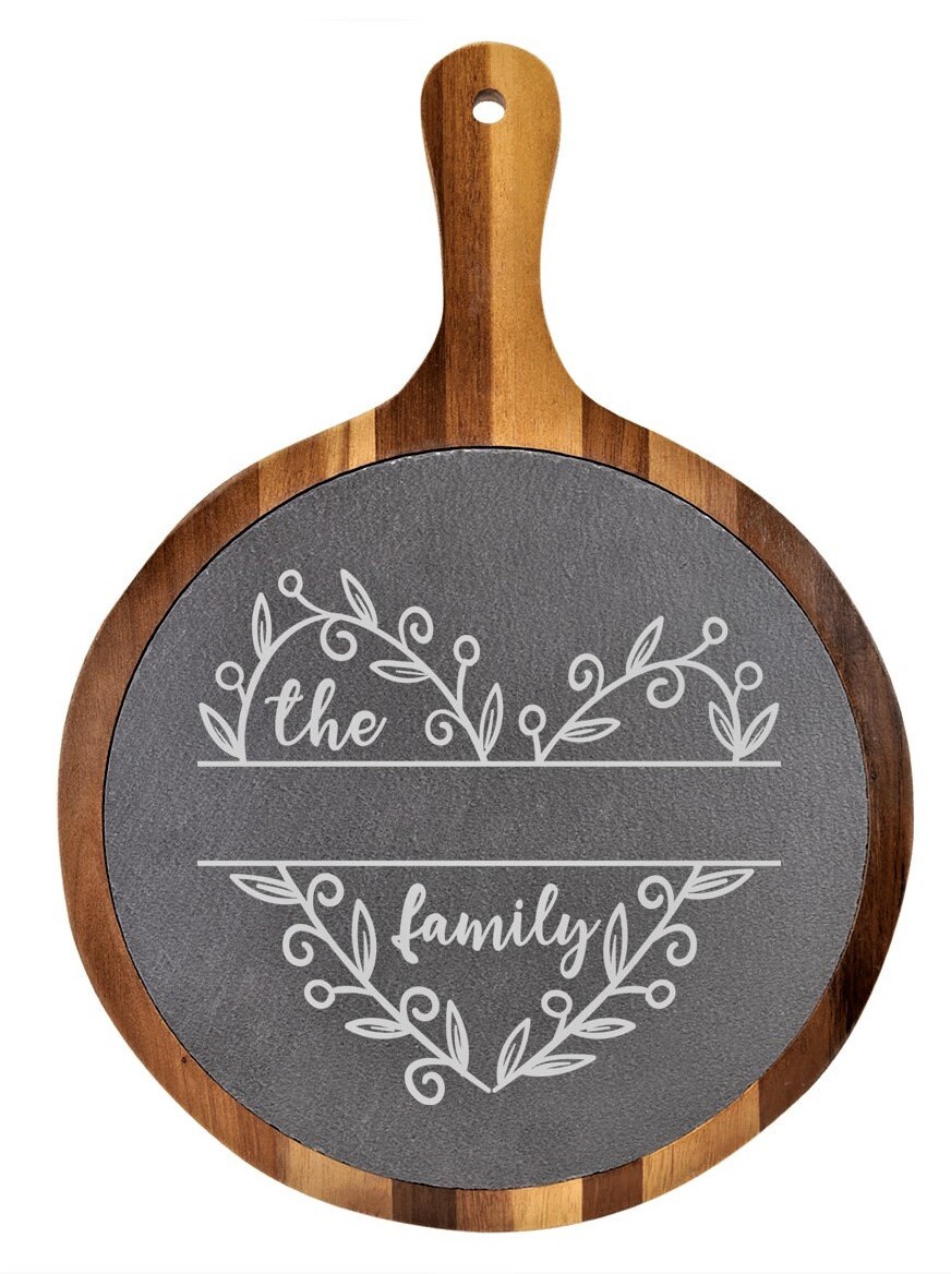 Round Wood and Slate Cheese Board, Slate Serving, Round Wood Serving ...