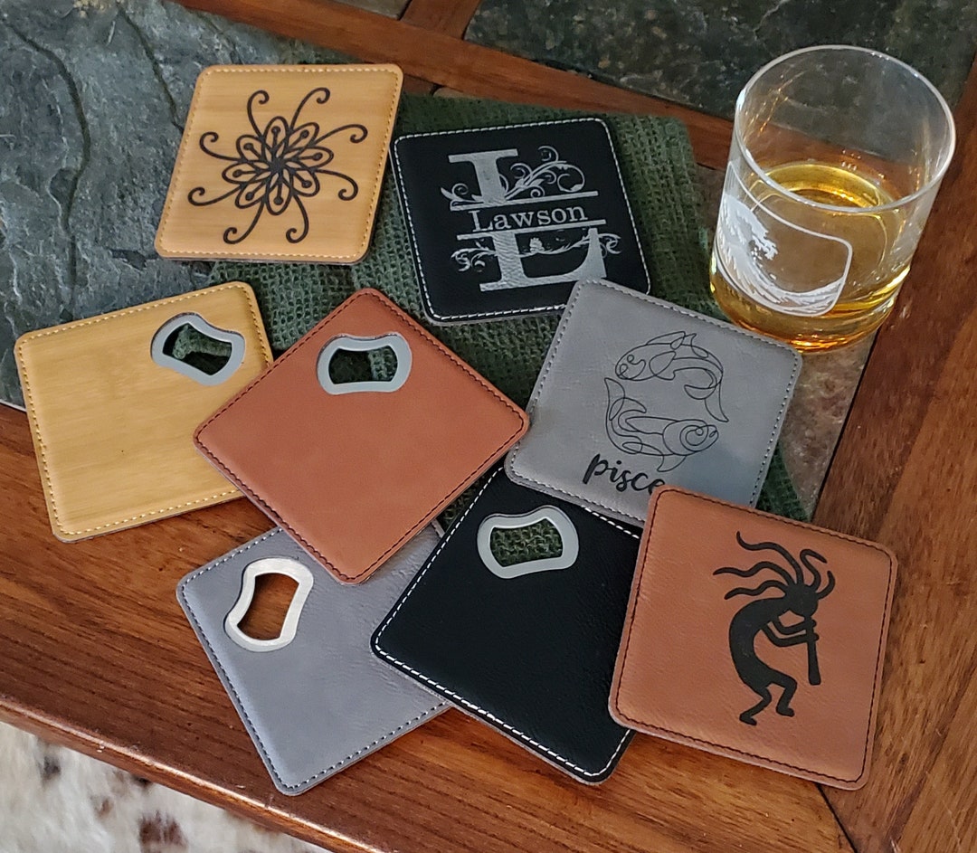 Lasered Leather Coasters, Personalized Christmas, Groomsmen Gift, Bar ...