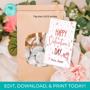 Editable Valentine's Day Candy Cookie Tags Pink Red Valentines Day Card ...