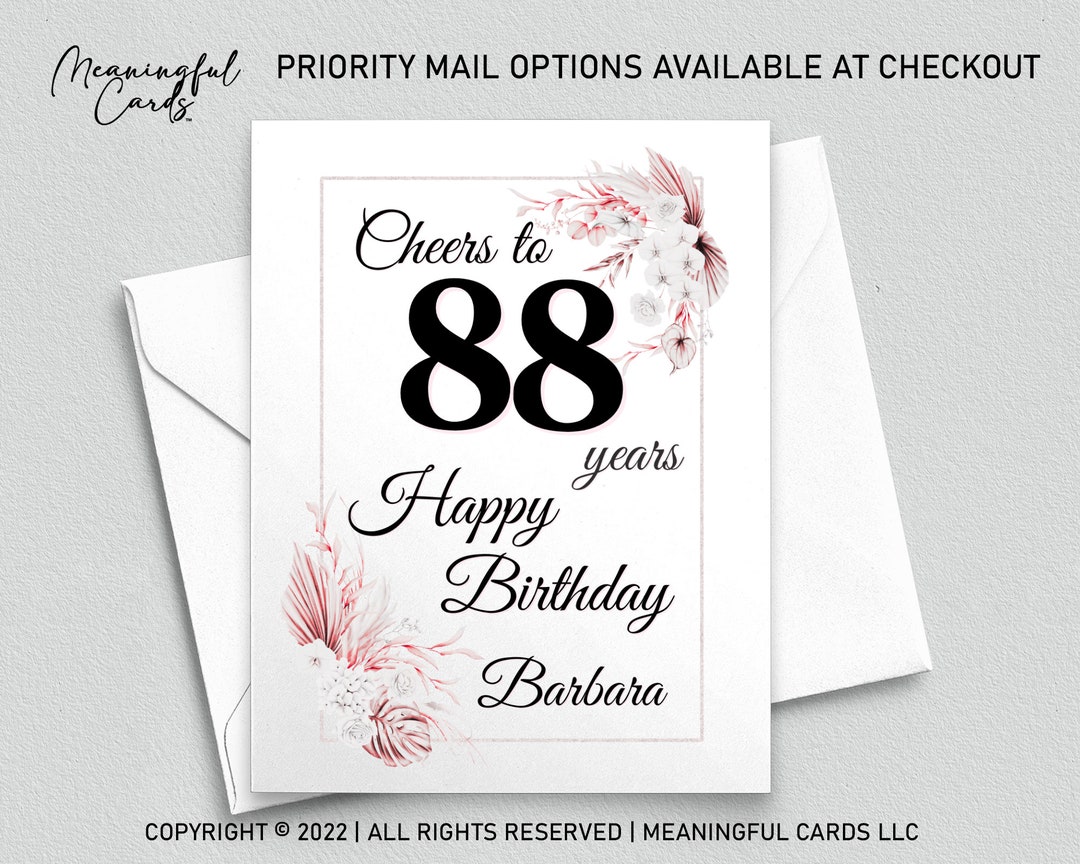 88th Birthday Card Personalized Birthday Card, Cheers to 88 Years ...