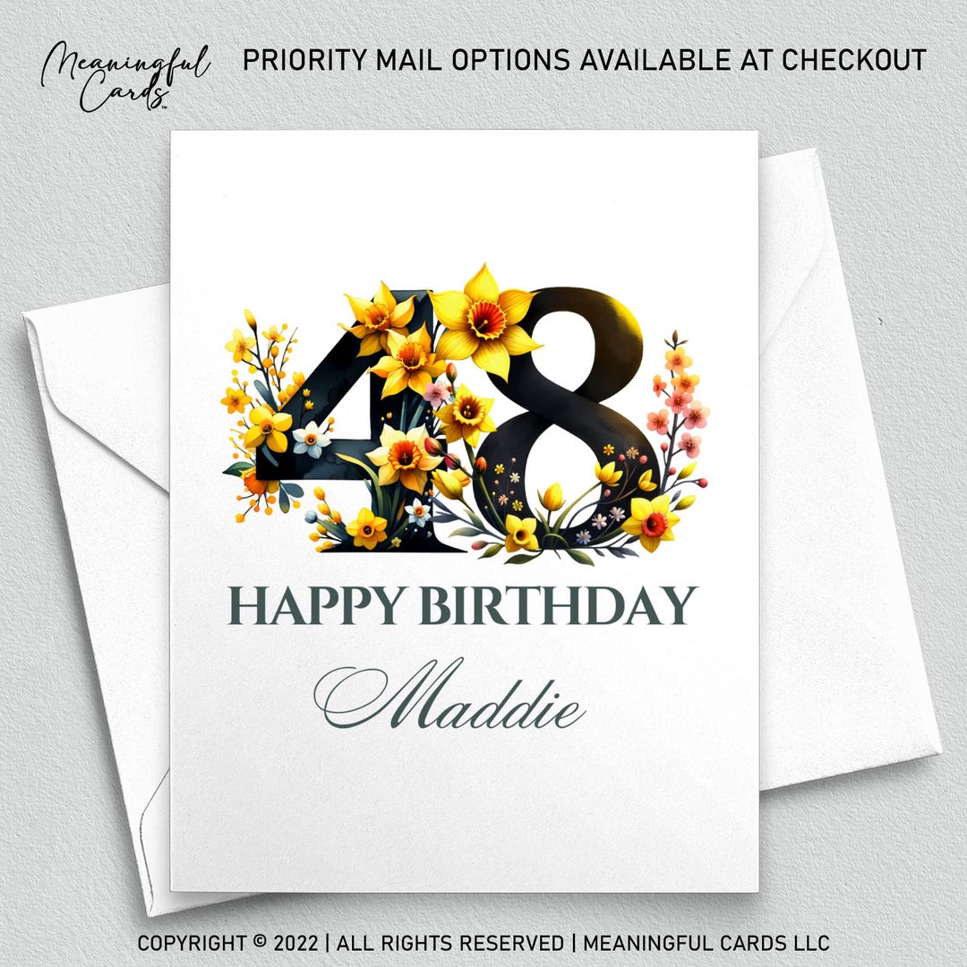 Personalized 48th Birthday Card Floral Design, Customized Forty Eighth ...