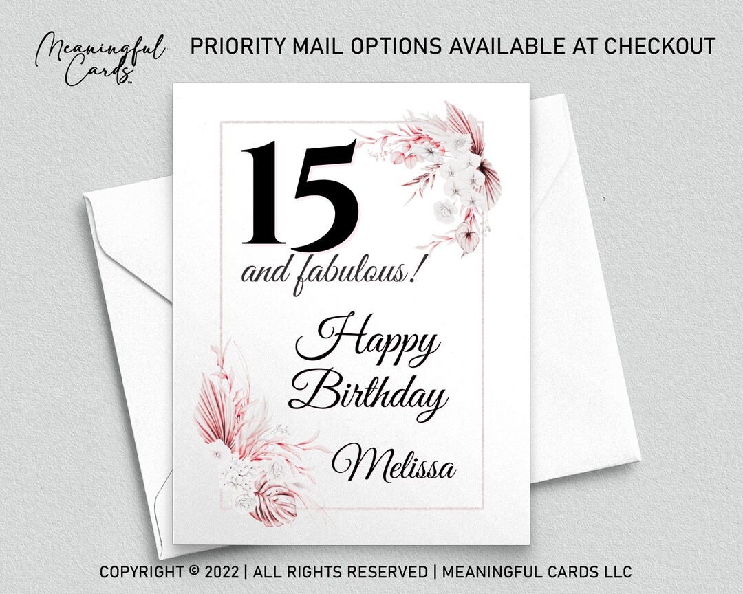 15th Birthday Card Personalized Birthday Card, 15 and Fabulous Custom ...
