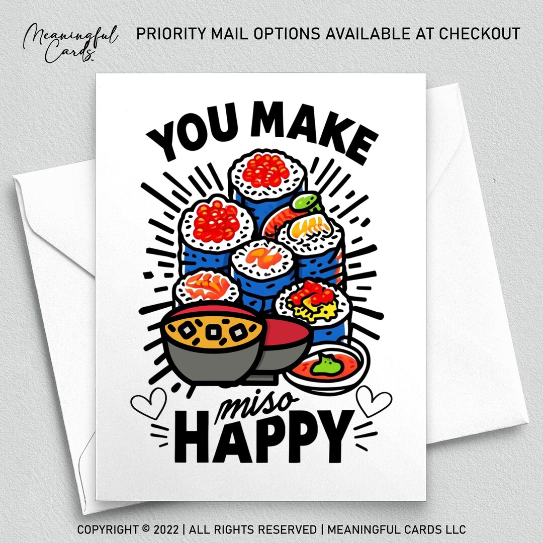 Funny You Make Miso Happy Anniversary Love Card Him or Her, Sushi Lover ...