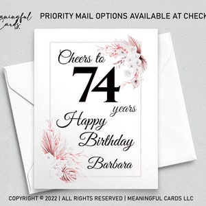 74th Birthday Card Personalized Birthday Card, Cheers to 74 Years ...