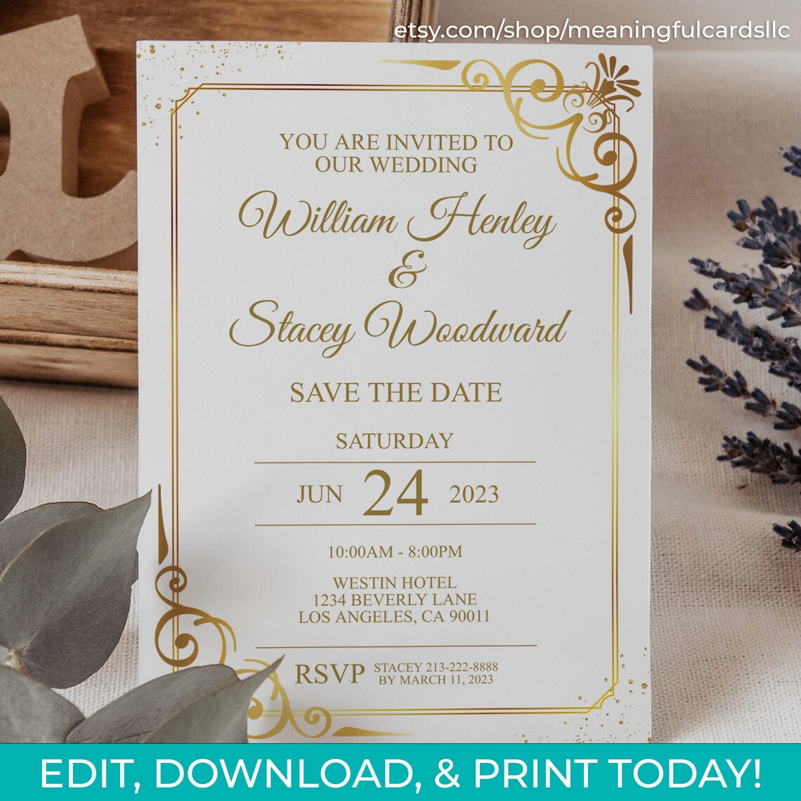 Elegant White Wedding Invitation Template, Customizable (digital File ...