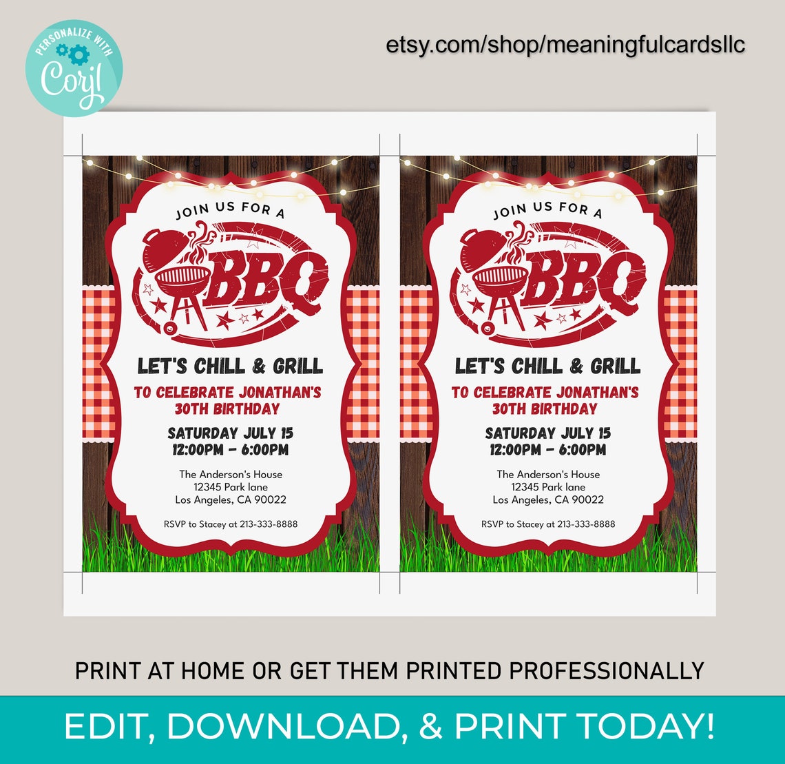 Editable BBQ Birthday Invitation, Backyard Cookout (digital Download ...